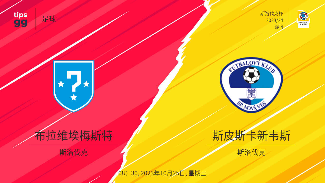Blavi Emest对阵Spisska Nova Ves，2023年10月25日，在斯洛伐克杯 2023/24，足球 | Tips.GG