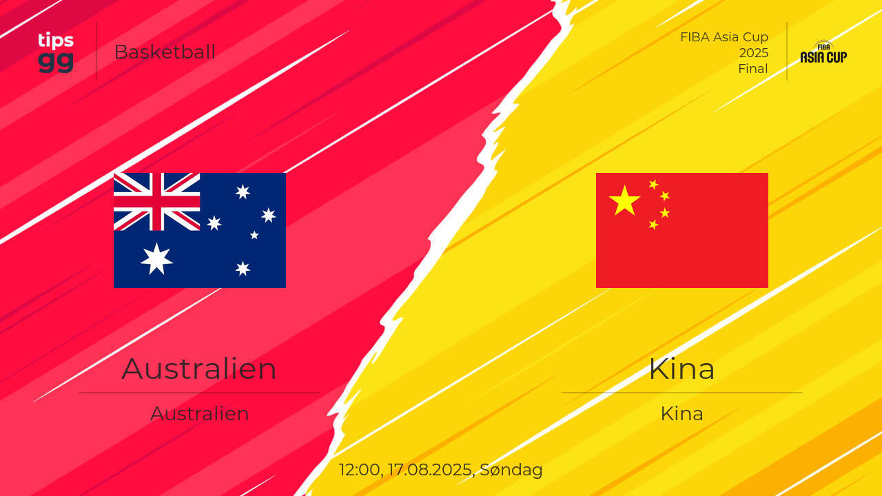 Australien vs Kina 17.08.2025 ved FIBA Asia Cup 2025 | Basketball | Tips.GG