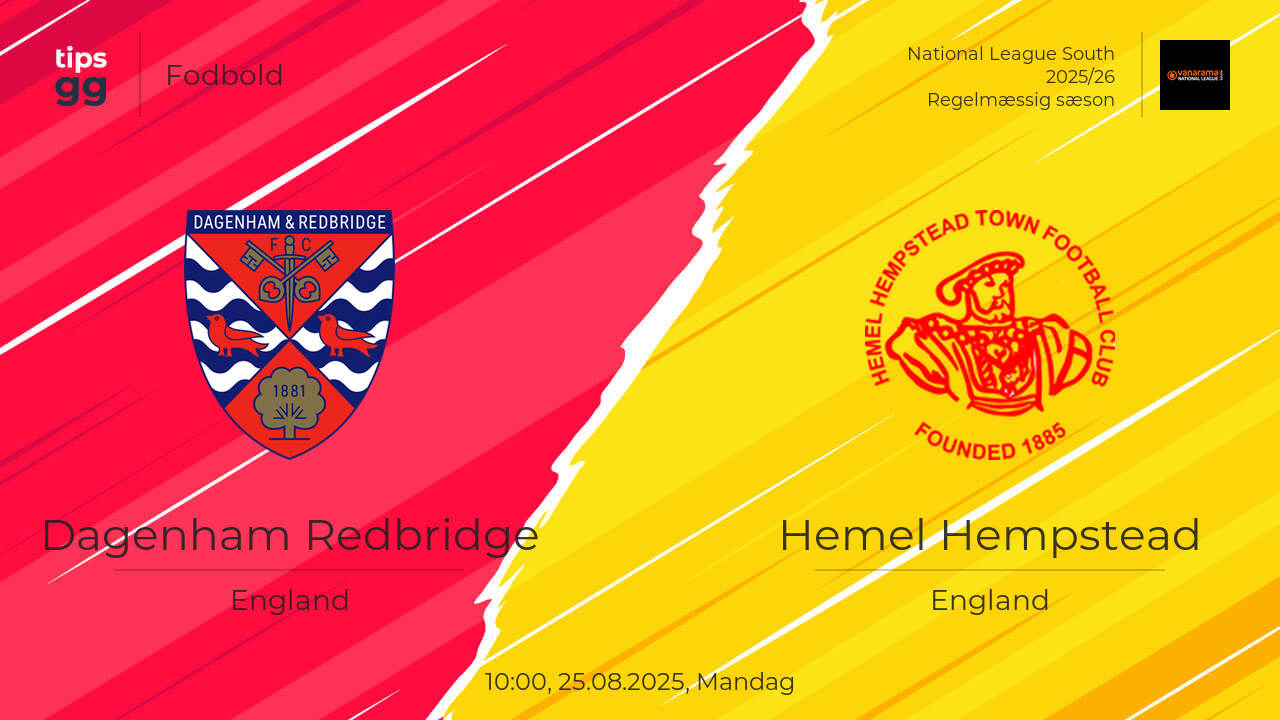Dagenham Redbridge vs Hemel Hempstead 25.08.2025 – Live Odds og ...
