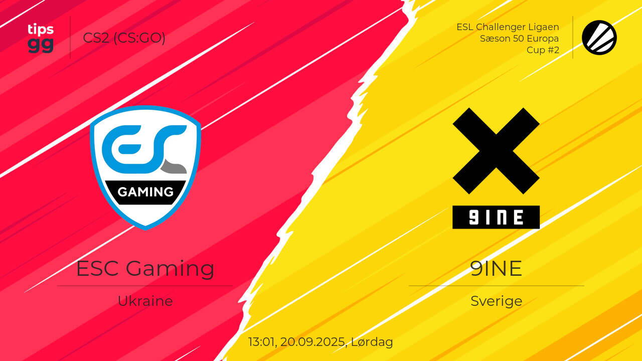 ESC Gaming vs 9INE 20.09.2025 – Live Odds og Kampspilslinjer | CS2 (CS ...