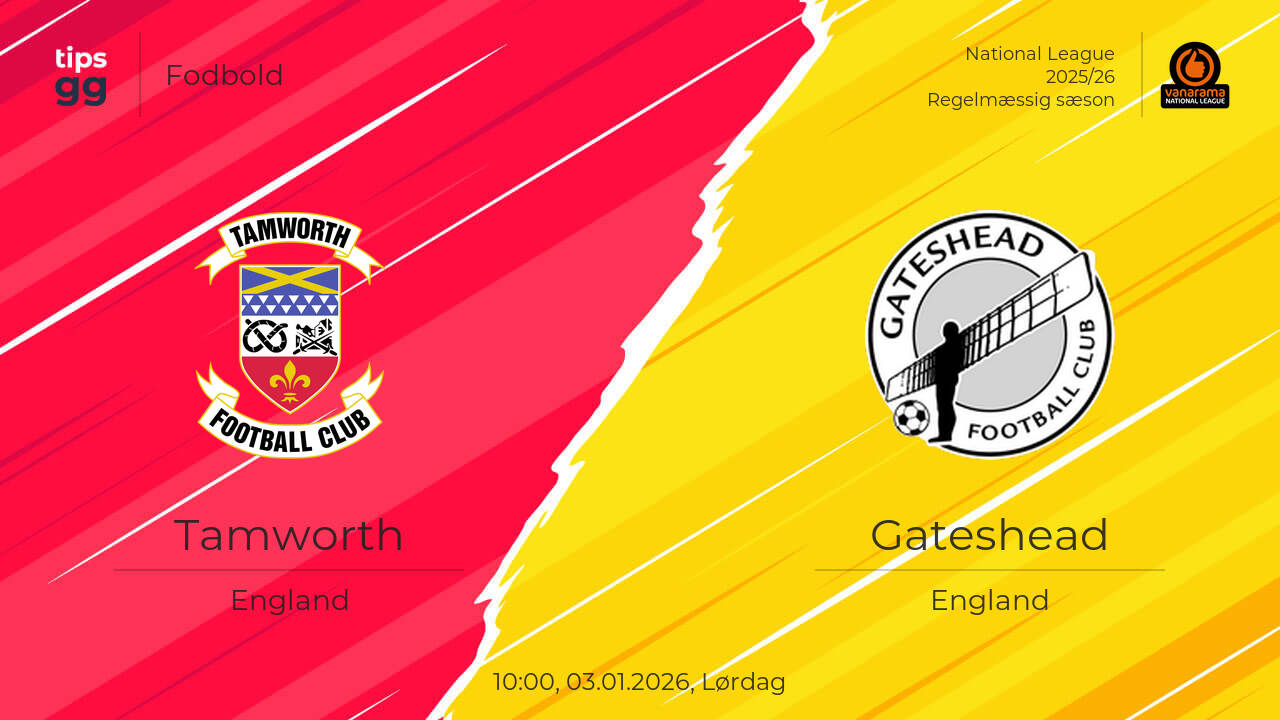 Tamworth – Gateshead 03.01.2026 – Kampforudsigelser | Fodbold | Tips.GG