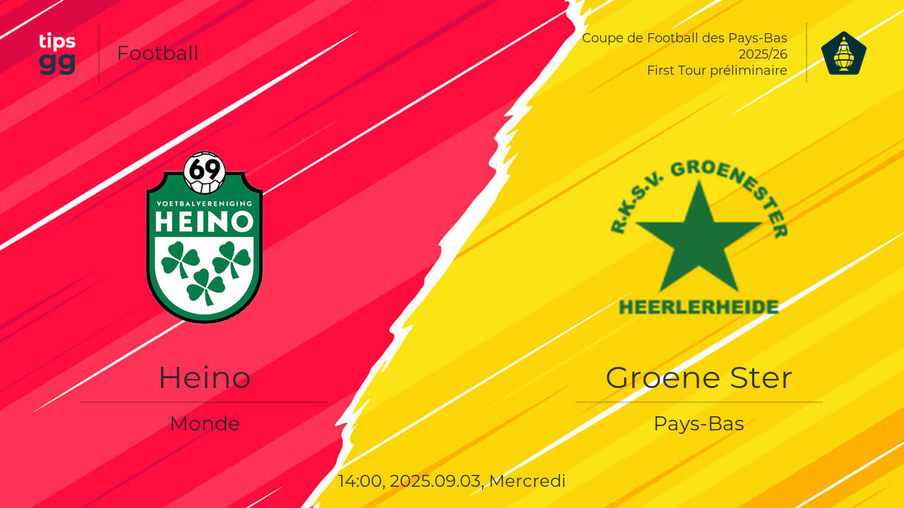 Heino vs Groene Ster 2025.09.03 – Prédiction de match | Football | Tips.GG