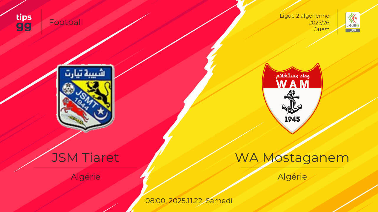 JSM Tiaret vs WA Mostaganem 2025.11.22 – Prédiction de match | Football ...