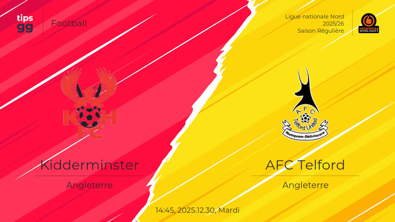 Regardez Kidderminster vs AFC Telford 2025.12.30 – Diffusions en direct ...