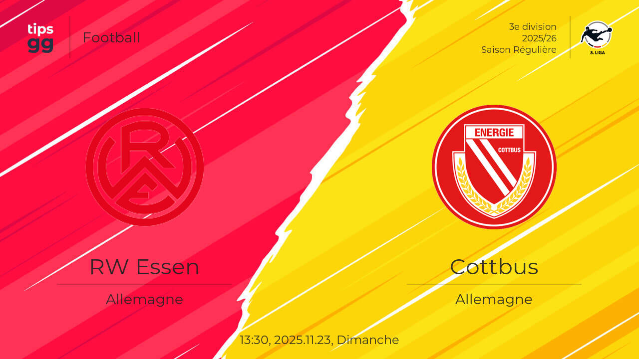 RW Essen vs Cottbus 2025.11.23 – Prédiction de match | Football | Tips.GG