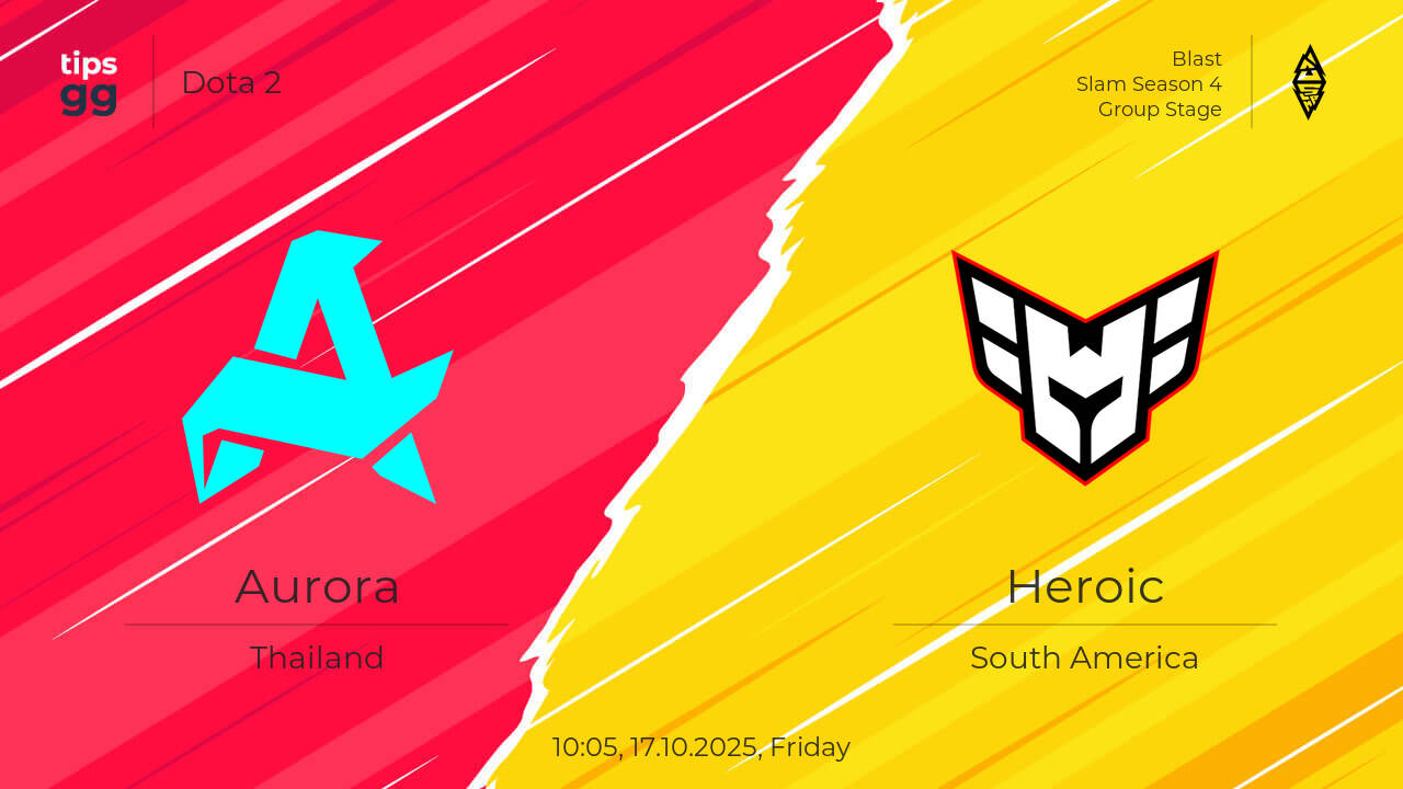 Aurora vs Heroic 17.10.2025 at Blast Slam Season 4 | Dota 2 | Tips.GG