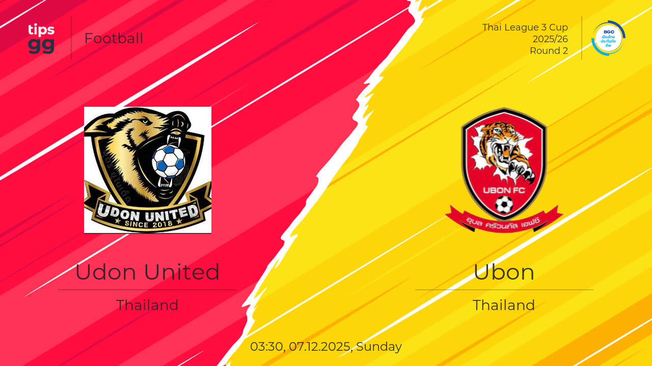 Udon United vs Ubon live score 07.12.2025 – today match results | Tips.GG