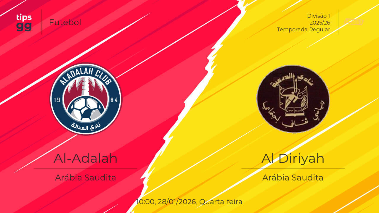Al-Adalah x Al Diriyah Palpite | 28/01/2026 | Futebol | Tips.GG