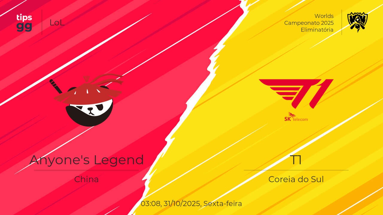 Anyone's Legend x T1 31/10/2025 na Worlds Campeonato 2025 | LoL | Tips.GG