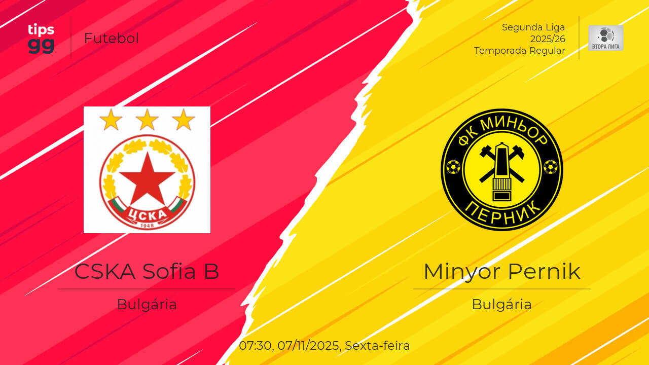 CSKA Sofia B x Minyor Pernik Palpite | 07/11/2025 | Futebol | Tips.GG