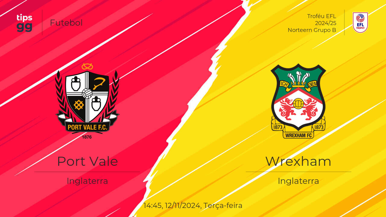 Port Vale x Wrexham Palpite | 12/11/2024 | Futebol | Tips.GG