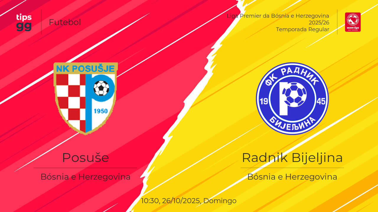 Posuše x Radnik Bijeljina Palpite | 26/10/2025 | Futebol | Tips.GG